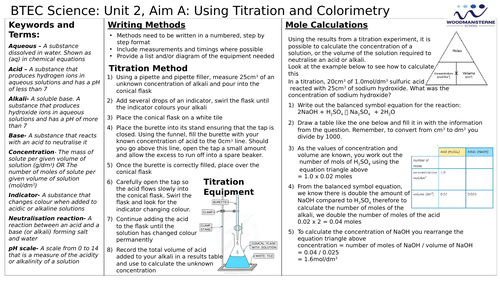 BTEC Lvl3 Applied Science Unit 2 Aim A KO | Teaching Resources