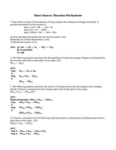 RATE OF REACTION Rates Unit Short Answer Grade 12 Chemistry (40 PAGES ...