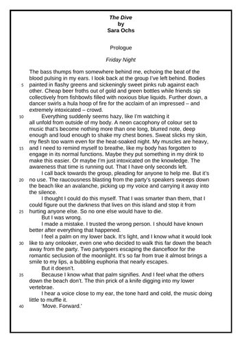 AQA paper 1 The Dive - Sara Orcs | Teaching Resources