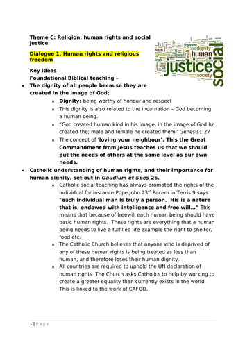 GCSE RE AQA Theme C Human Rights and Social Justice Revision Booklet | Teaching Resources