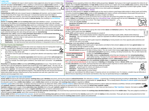 AQA A-Level Sociology Class Differences in Education (Internal Factors ...