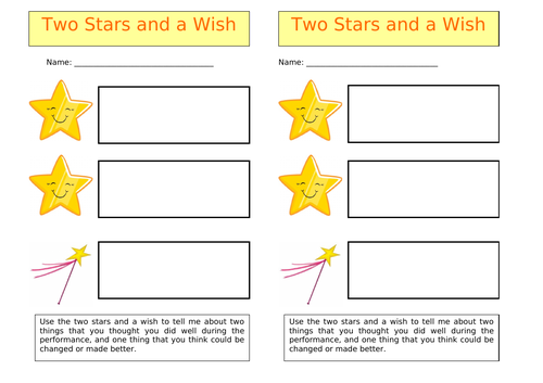 Two stars and a wish self assessment | Teaching Resources