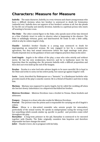 Measure for Measure - A level Full Scheme | Teaching Resources