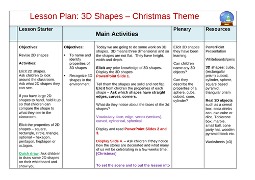 3D Shapes Christmas Theme Presentation Lesson Plan Worksheet Activities ...