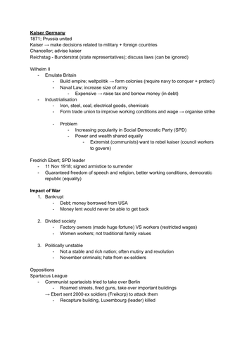 GCSE history- germany dictatorship g9 revision notes P1;SA | Teaching ...