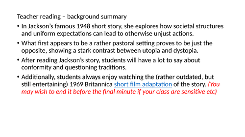 The Lottery Lesson Dystopia Reading and Watching Literacy Short Story ...