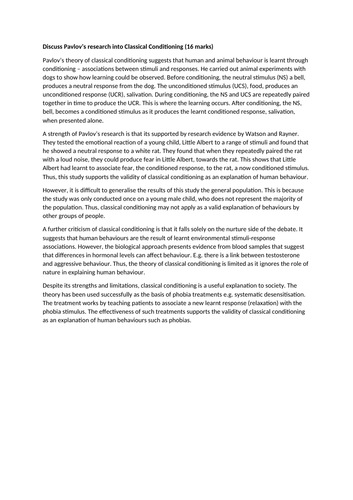 AQA Psychology Approaches Model Essays 16 Marks | Teaching Resources