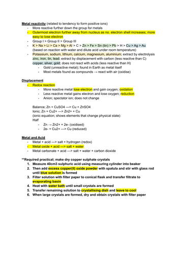 GCSE chemistry- reactivity, acid, base grade 9 revision notes ...