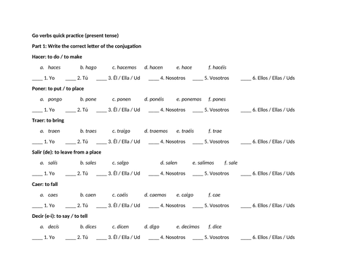Go verbs quick practice | Teaching Resources