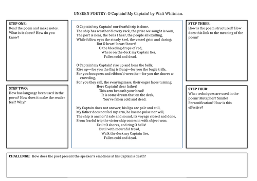 Unseen Poetry worksheets | Teaching Resources