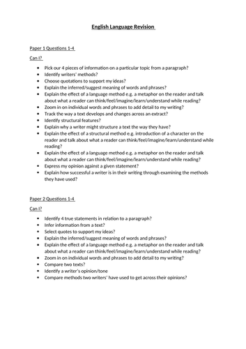 English Language GCSE Revision Checklist | Teaching Resources English Language GCSE Revision Checklist | Teaching Resources