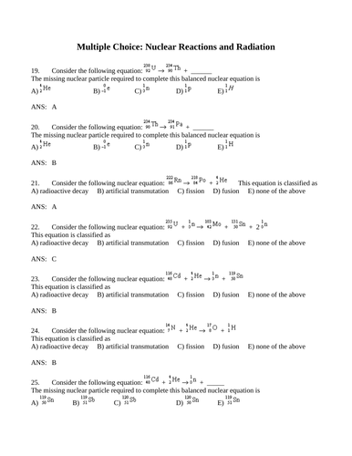 NUCLEAR REACTIONS AND RADIATION Physics Power Point & Multiple Choice ...