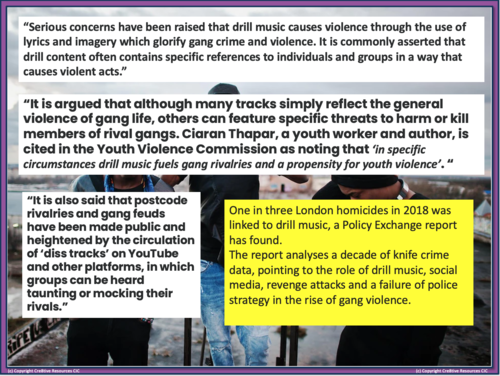 Drill Music influence gangs +violence PSHE | Teaching Resources