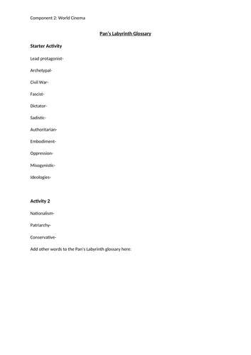 Intro to Pan's Labyrinth A level Eduqas Film Studies | Teaching Resources