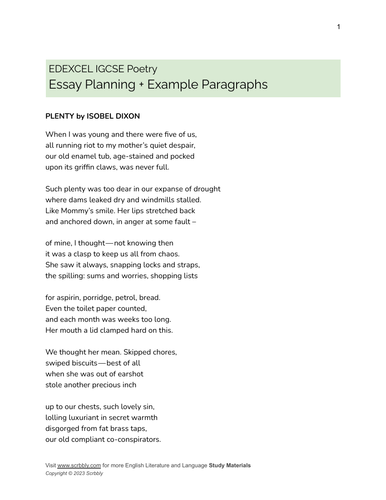 Edexcel IGCSE Poetry Essay Questions + Planning Support | Teaching ...