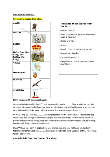 History - Normans - EAL worksheet | Teaching Resources