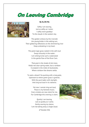 On Leaving Cambridge - Poem - Whole Class Reading Session! | Teaching ...