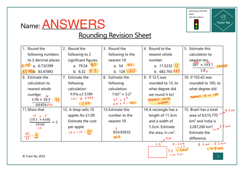 Ks3 Maths Estimation And Rounding Revision Sheet Teaching Resources