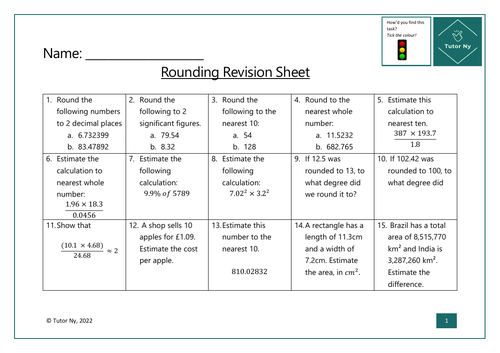 KS3 Maths Estimation & Rounding Revision Sheet | Teaching Resources