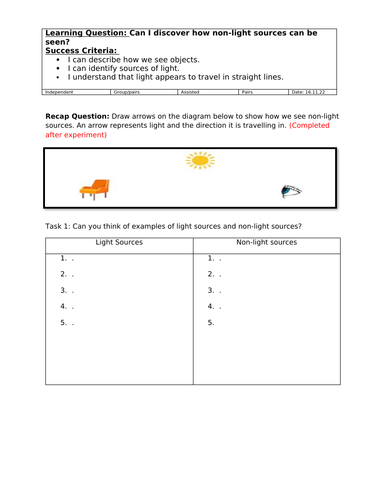 Year 6 Science Planning - Light ( 6 Lessons) | Teaching Resources