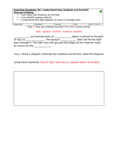 Year 6 Science Planning - Light ( 6 Lessons) | Teaching Resources