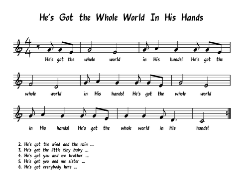 He's Got The Whole World In His Hands - Boomwhacker Video and Sheet ...