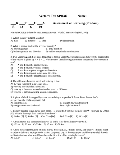 7 PHYSICS ASSESSMENTS: 7 Vectors and Uniform Motion Tests and Quizzes ...