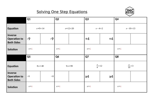 Solving One Step Equations Scaffolded Grid and Mistakes | Teaching ... Solving One Step Equations Scaffolded Grid and Mistakes | Teaching ...