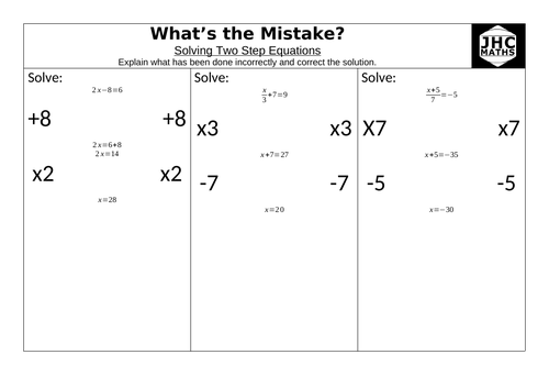 Solving Two Step Equations Scaffolded Grid and Mistakes | Teaching ... Solving Two Step Equations Scaffolded Grid and Mistakes | Teaching ...
