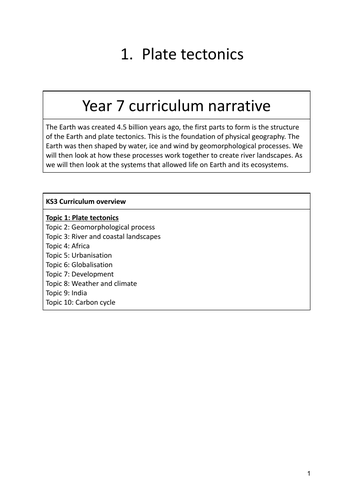 Topic 1: Plate tectonics and the structure of the earth (year 7 ...