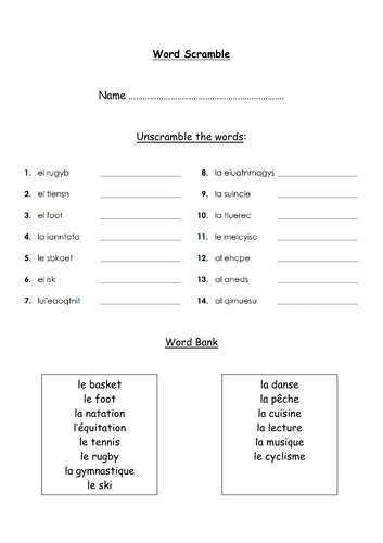 KS2 French Sports and Hobbies Unit Pack | Teaching Resources