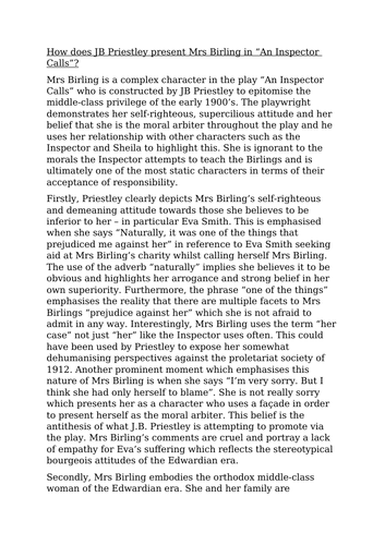 An Inspector Calls - Grade 9 Essays GCSE English Literature | Teaching ...