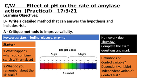pH effect on amylase practical lesson | Teaching Resources