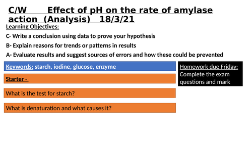 Effect of pH on amylase analysis lesson GCSE | Teaching Resources