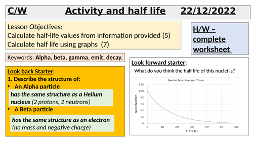 Activity and half life GCSE Physics | Teaching Resources