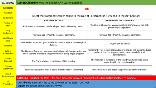 The Outbreak of the English Civil War | Teaching Resources