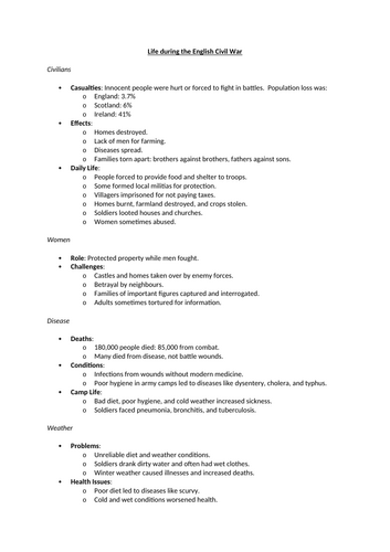 Life during the English Civil War | Teaching Resources