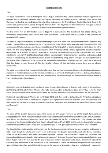 Chronology of the English Civil War | Teaching Resources