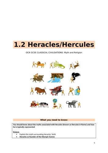 GCSE Classical Civilisation OCR: Heracles/Hercules Summary Notes ...