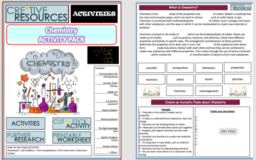 Chemistry - Cover Lessons Student Activity Booklet | Teaching Resources