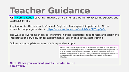 BTEC Tech Award Health & Social Care Component 2 A3 Culture/Language ...