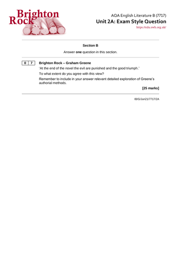 Complete Assessment Pack | 'Brighton Rock' for AQA 7717/2A (from 2015 ...