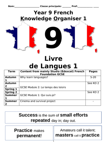 Year 9 French Knowledge Organiser of Parallel Texts Part 1. | Teaching ...
