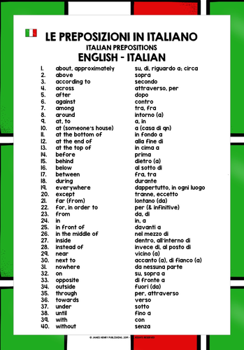 ITALIAN PREPOSITIONS LIST FREEBIE | Teaching Resources