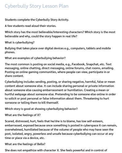 Cyberbully Story Activity and Lesson Plan (US) | Teaching Resources