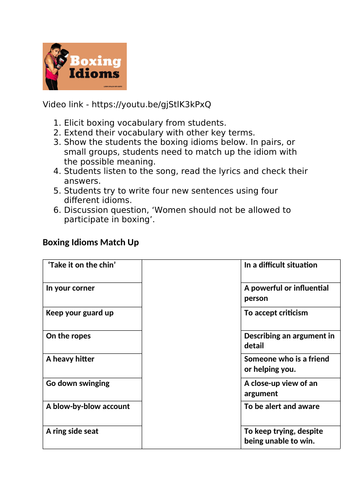 Boxing idioms worksheet | Teaching Resources