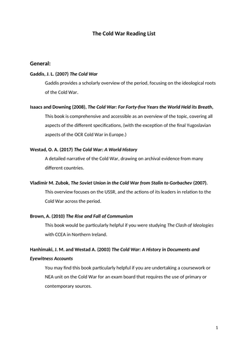 Cold War Reading List | Teaching Resources