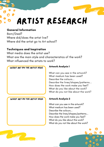 Artist Research Page | Teaching Resources