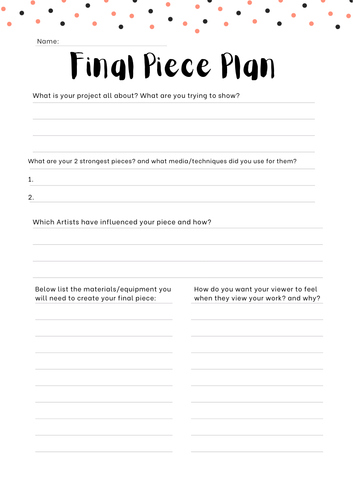 Final Piece planning sheet | Teaching Resources