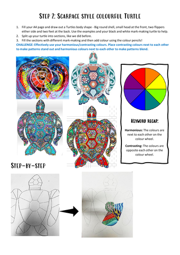 Colourful Turtle mark-making task | Teaching Resources
